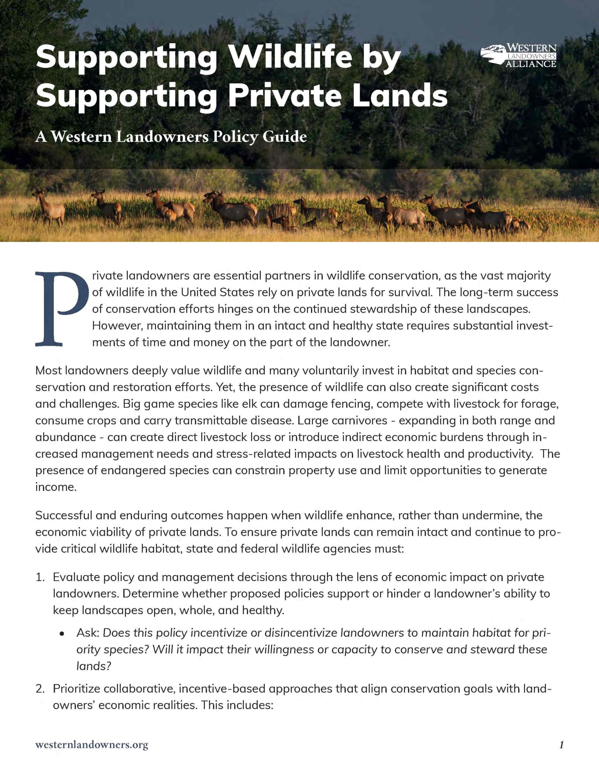 Supporting Wildlife by Supporting Private Lands – Western Landowners ...